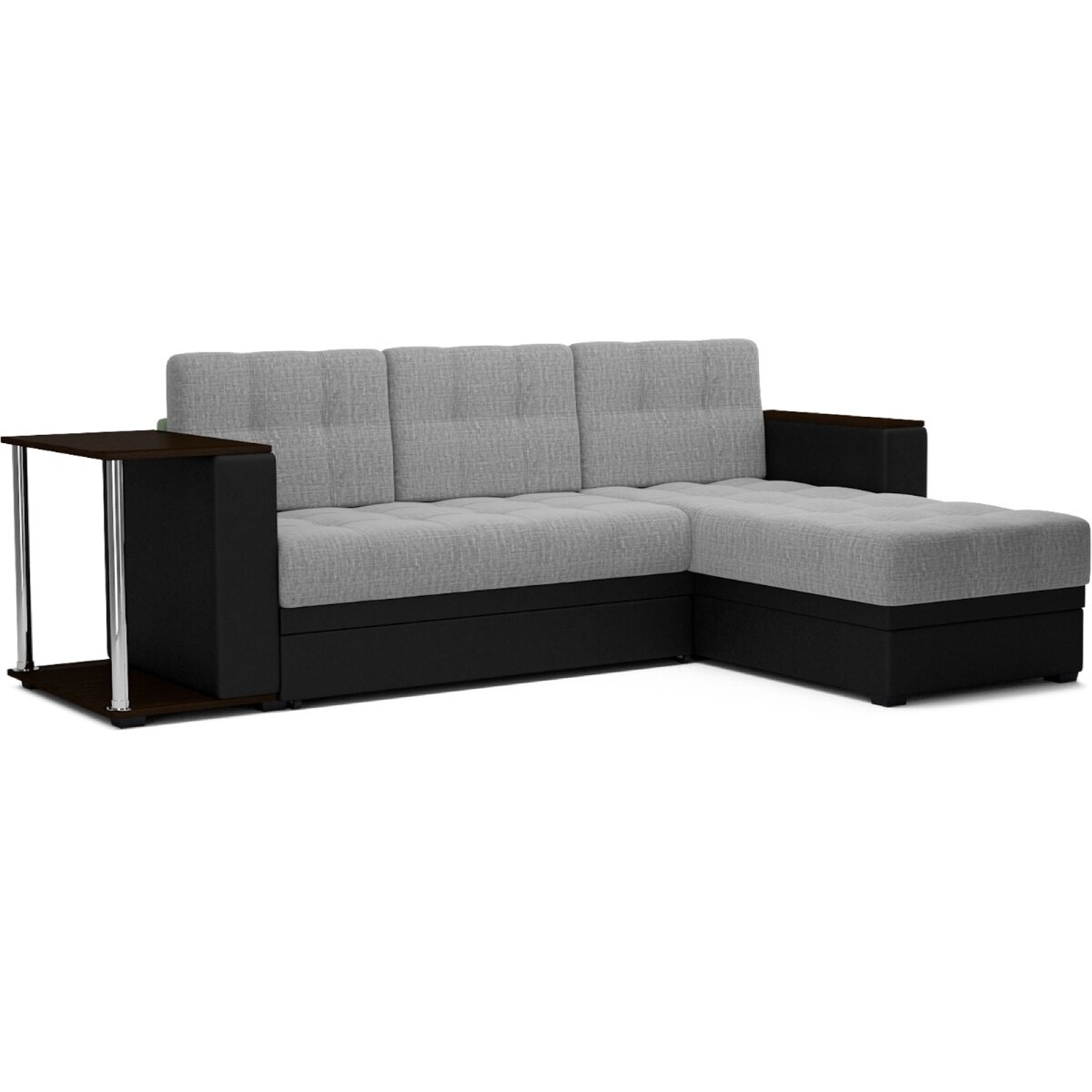 Угловой диван Сток Диванов Атлант Grey черный/серый, механизм дельфин, со встроенным столиком