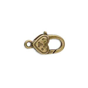 Застежка, 21х12мм, карабин, сердечко с отпечатком лапы, базовый материал - цинковый сплав, бронзовое с чернением, 1 шт.