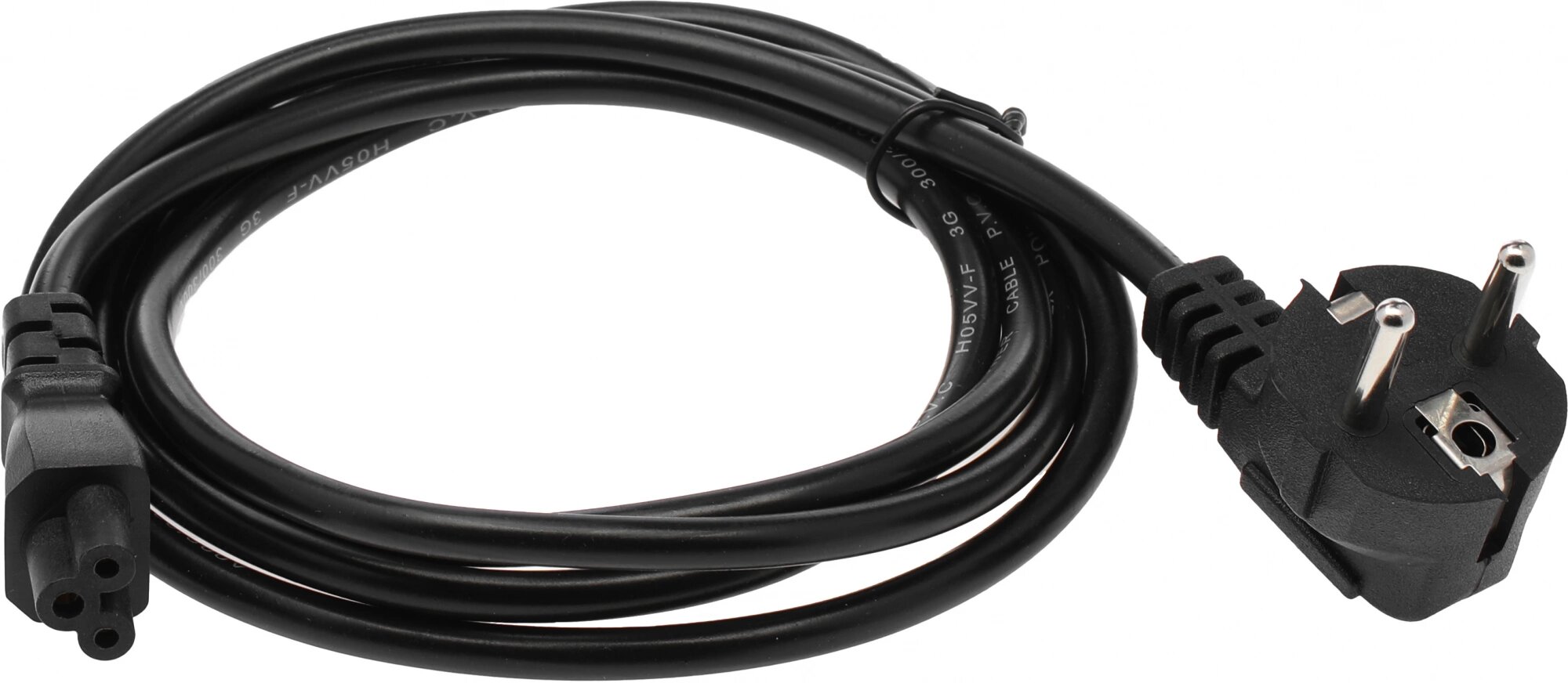 Кабель питания IEC C5, 3-pin, прямой - Евровилка, угловой, 1.8м, черный