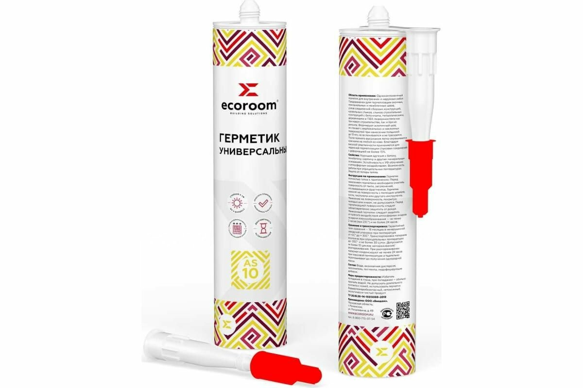 Герметик акриловый ECOROOM AS-10 универсальный, белый, 280 мл Е-Герм-3836/280