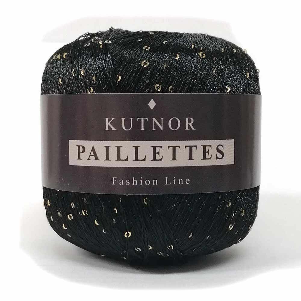 Пряжа с пайетками Kutnor Paillettes (053 Чёрный/золото) 2 мотка по 50 г/360 м