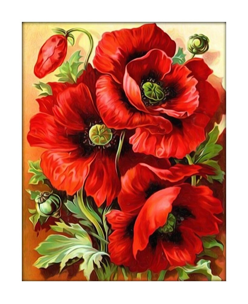 Алмазная мозаика на подрамнике/Картина стразами/ Алмазное хобби "Красные маки", 30х40 см, сложность 5, цветов 20/ Komas