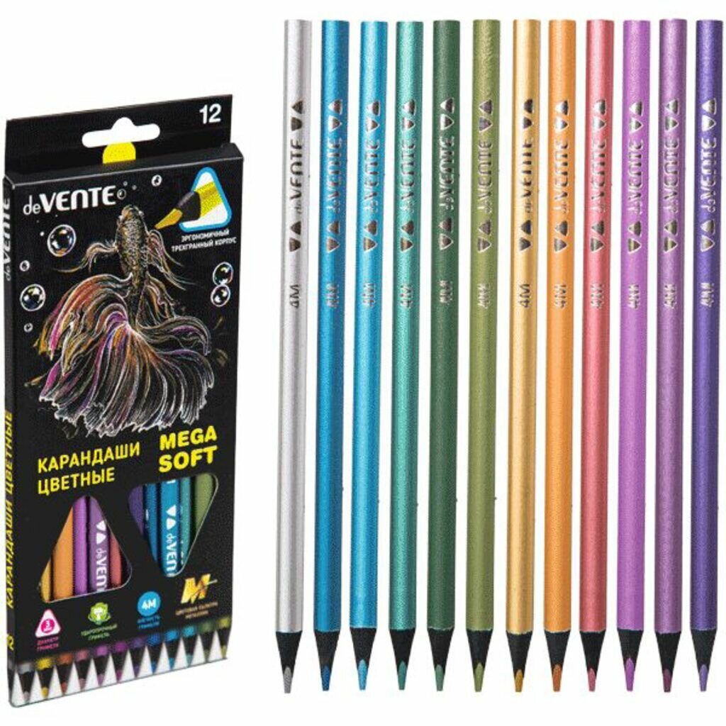 Цветные карандаши deVENTE "Trio", Mega Soft, Metallic 12 оттенков, 4М, трехгранные