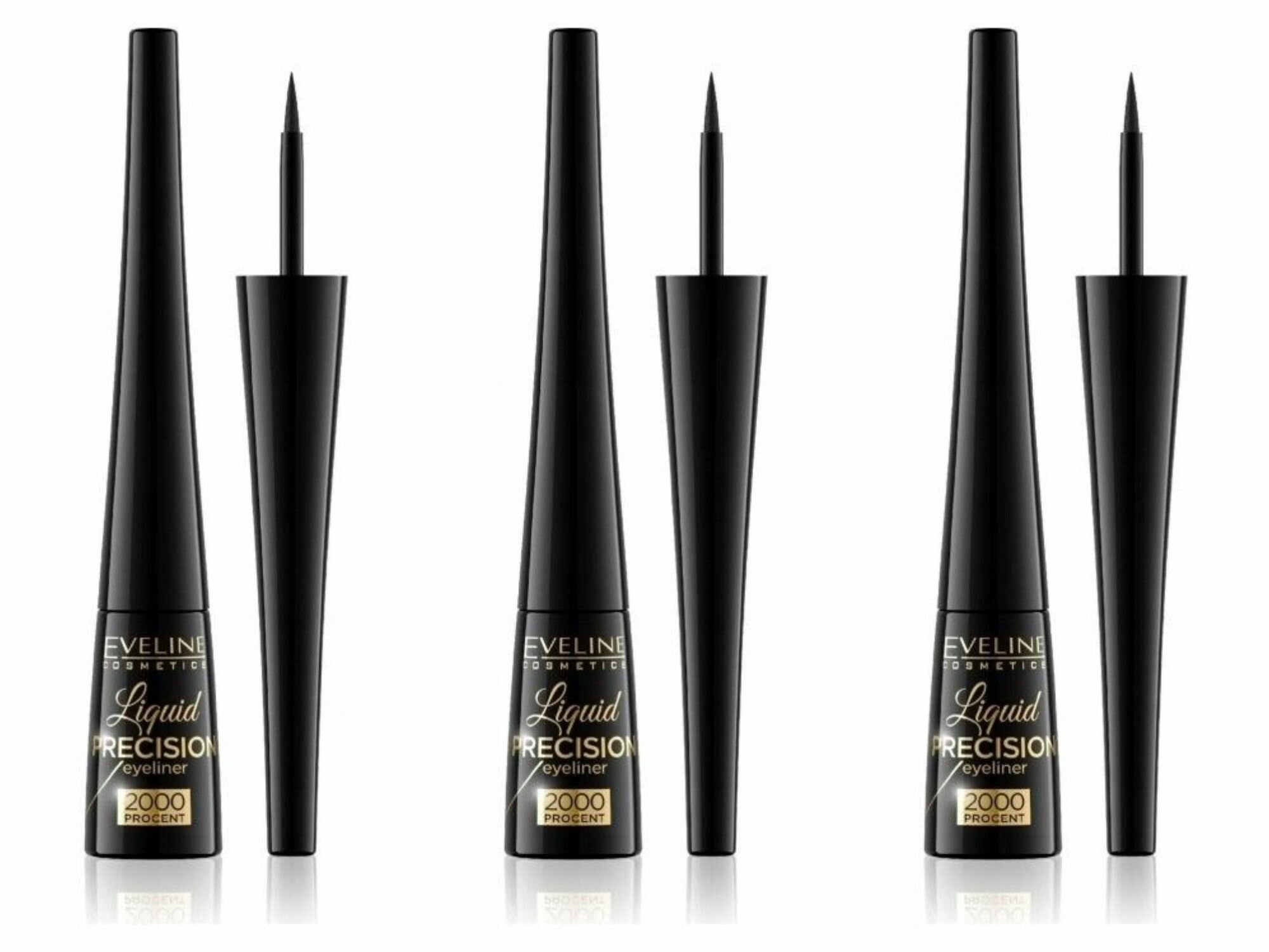 Eveline Cosmetics Водостойкая подводка для глаз Liquid Precision eyeliner 2000 procent, 3 шт