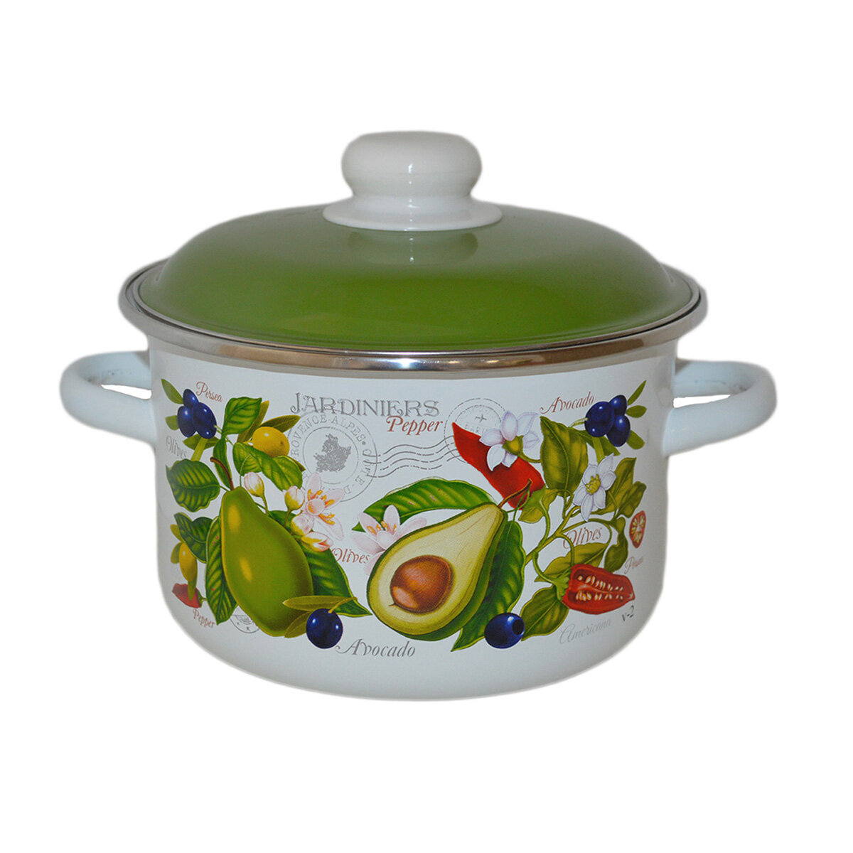 Кастрюля эмалированная СтальЭмаль Авокадо с крышкой, 4 л, белый/фисташковый