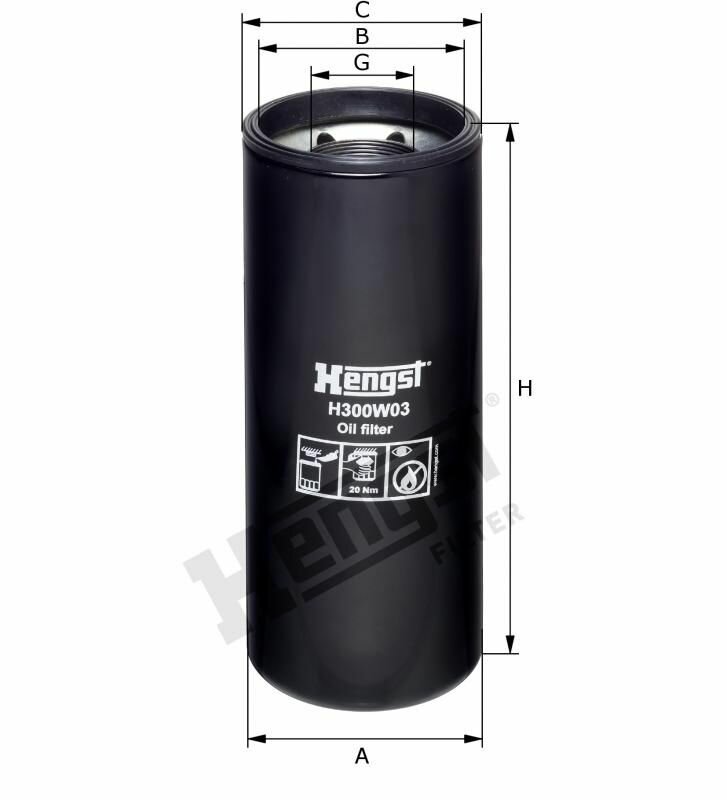 Фильтр масляный Hengst H300W03 (WP 12 300) грузовики DAF 95 XF, BMC PROFESSIONAL