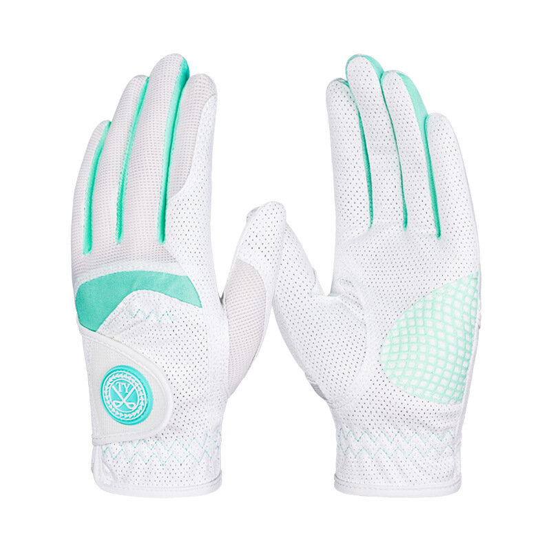 Летние перчатки для гольфа 033, женские, нескользящие, дышащие, размер 19, бело-зеленые