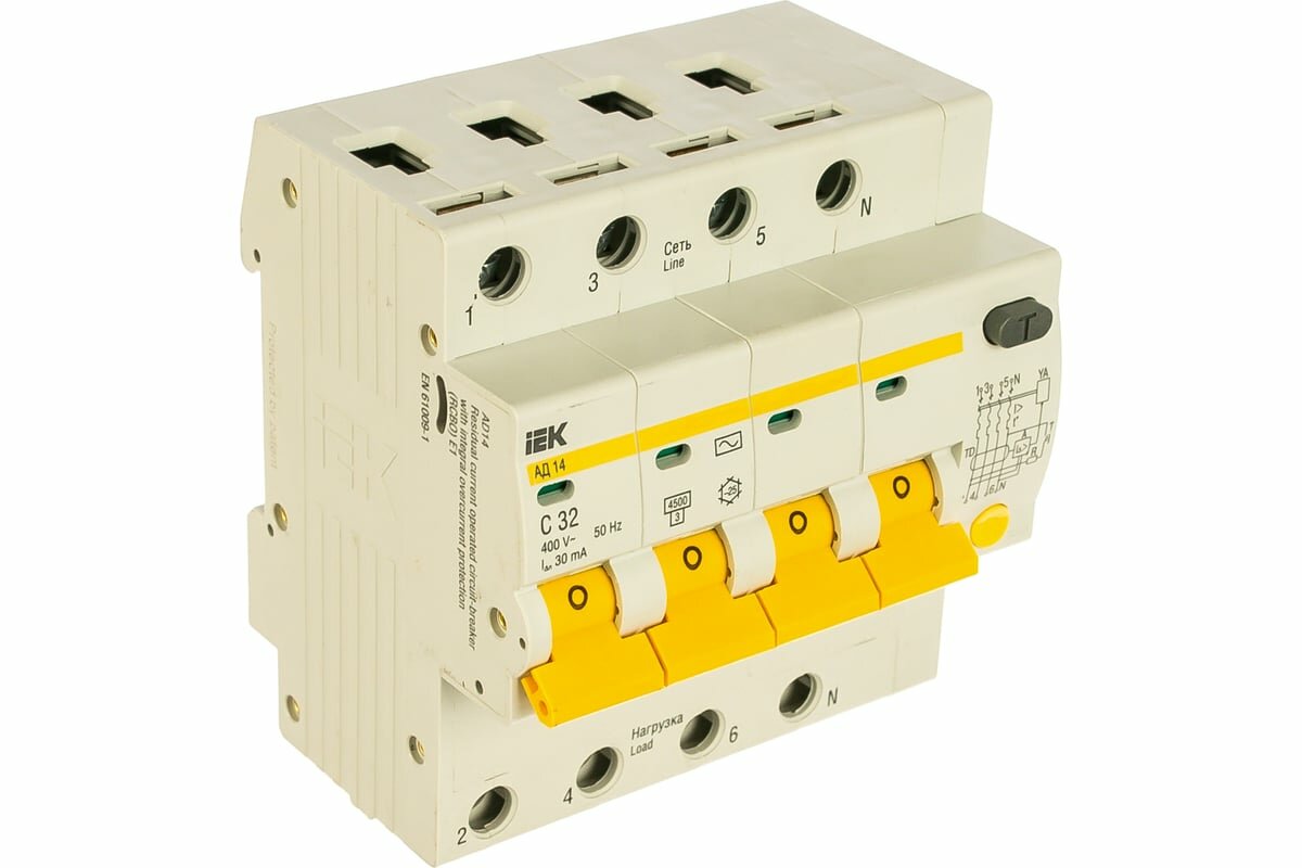 IEK MAD10-4-032-C-030 Диффавтомат АД-14 4п, кривая 'C', 32 А, 30 мА, модульная установка
