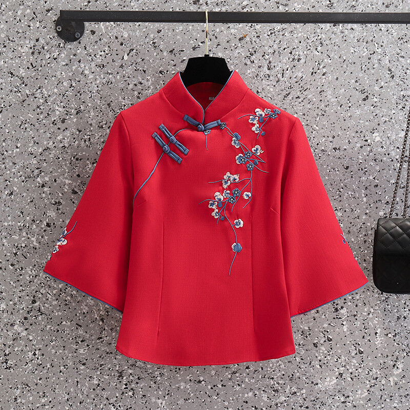 Костюм студенческий, в стиле ретро, с вышивкой, красный, размер L