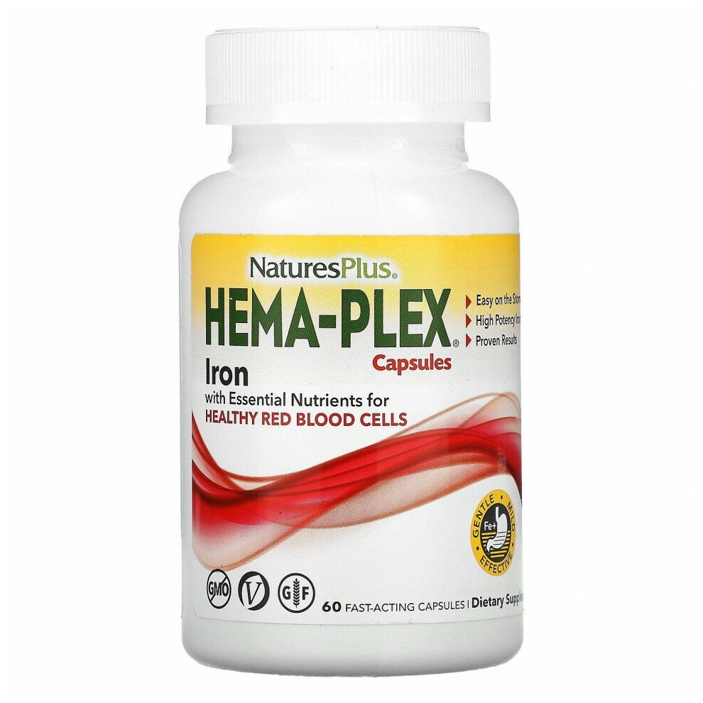 Капсулы с твердой оболочкой Nature's Plus Hema-Plex, 100 г, 60 шт.