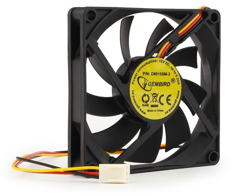 Вентилятор Gembird D8015SM-3, 80x80x15, втулка, 3 pin, провод 30 см .