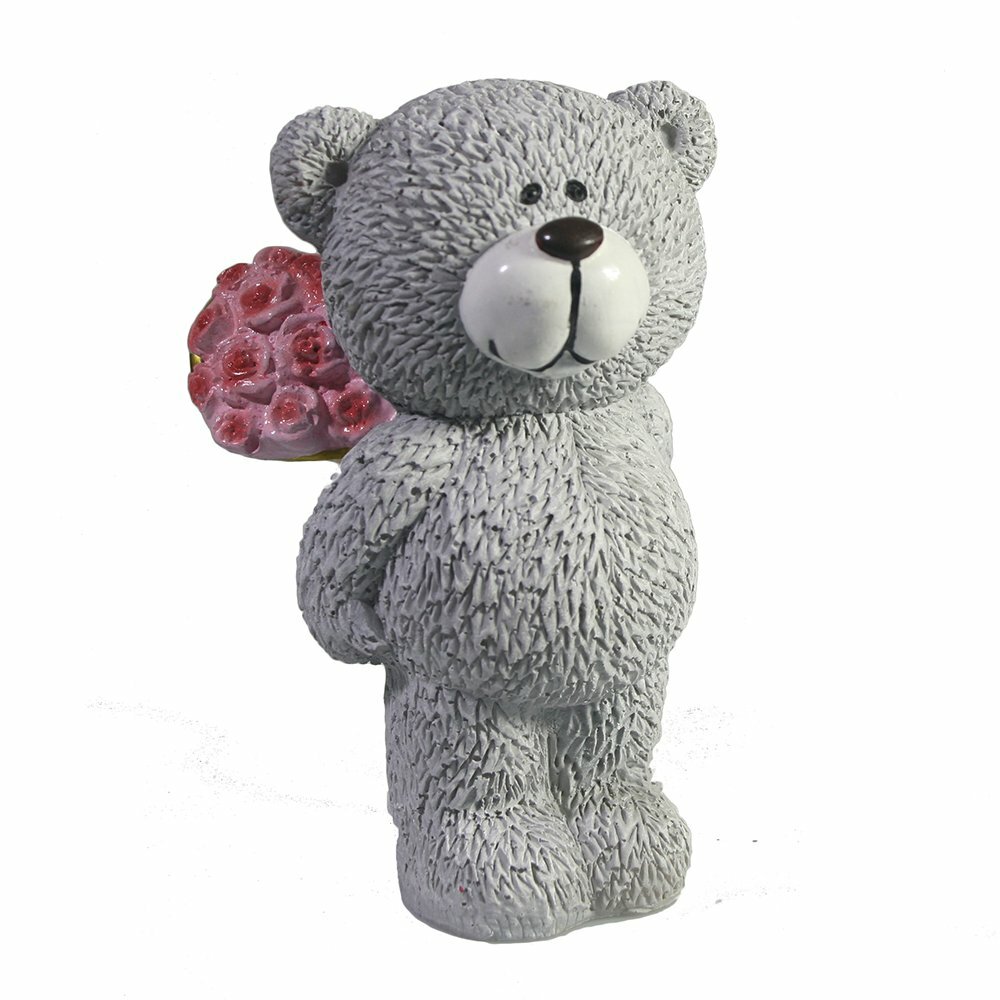 Фигура декоративная Медвежонок с букетом цв. серый 4*4.5*11см KSMR-713558/D078