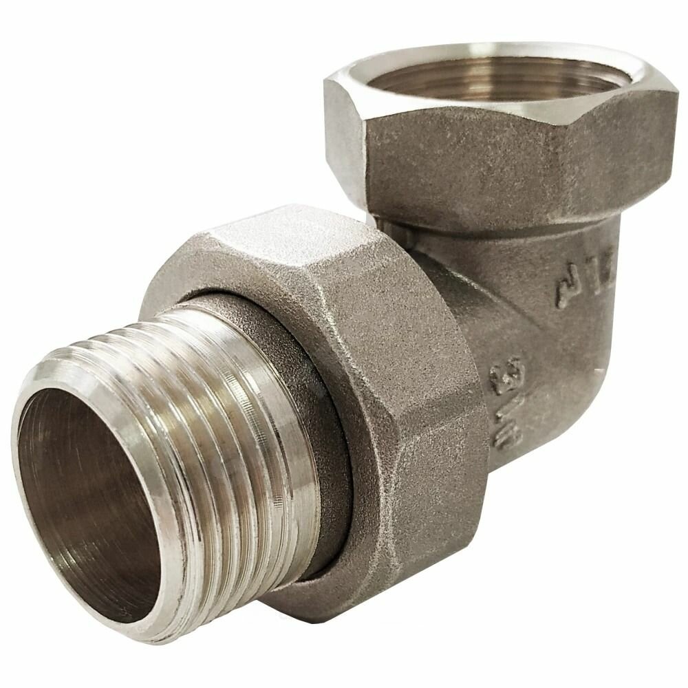 Соединитель латунь никель американка Ду 15 (1/2") угловой ВР/НР VALFEX VF.098. N.012