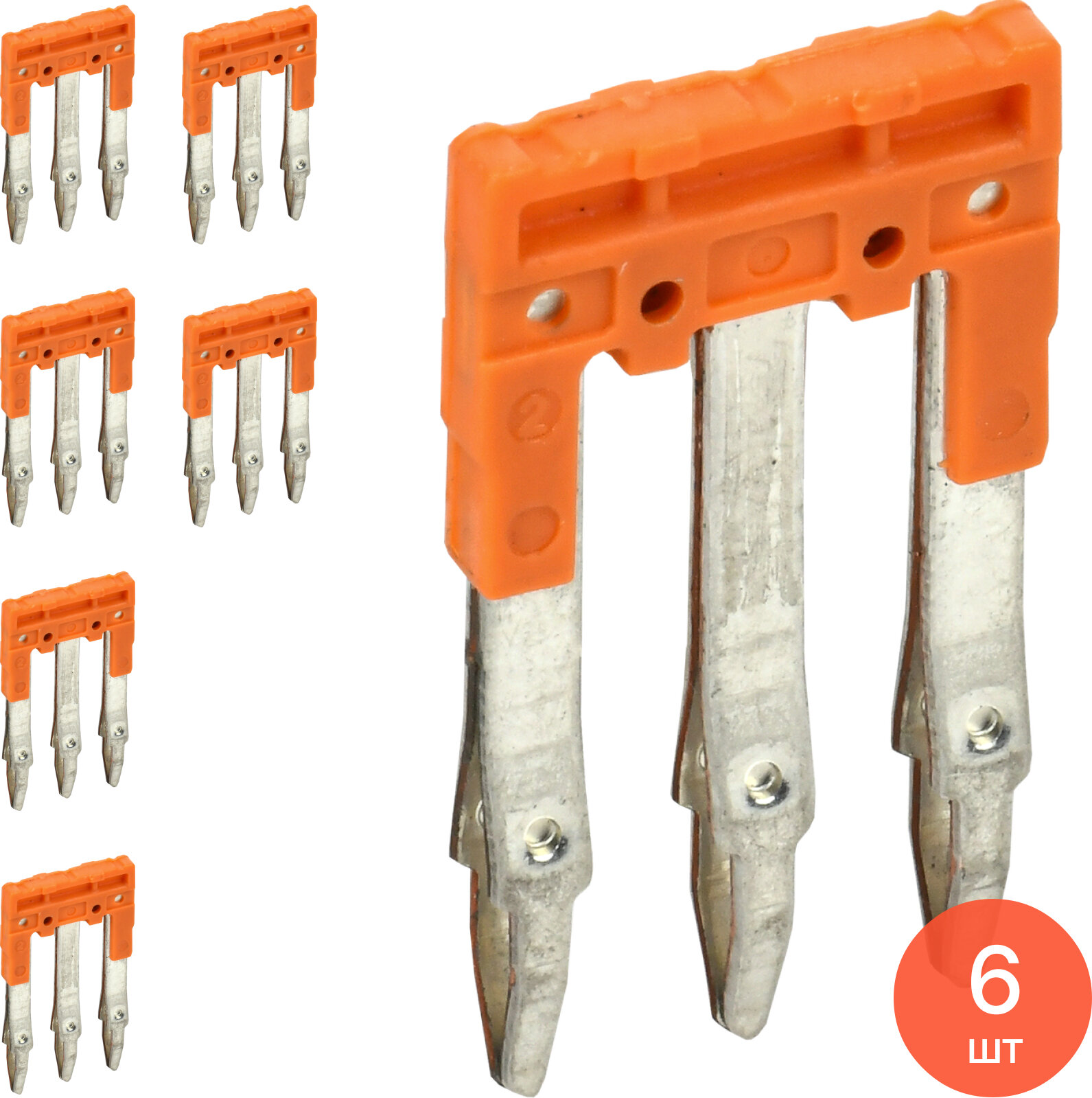 Перемычка для клеммной колодки IEK / ИЭК гребенчатая для CP 2.5мм2, оранжевый, 2 зажима, 3PIN 24А 1000В / электрика (комплект из 6 шт)