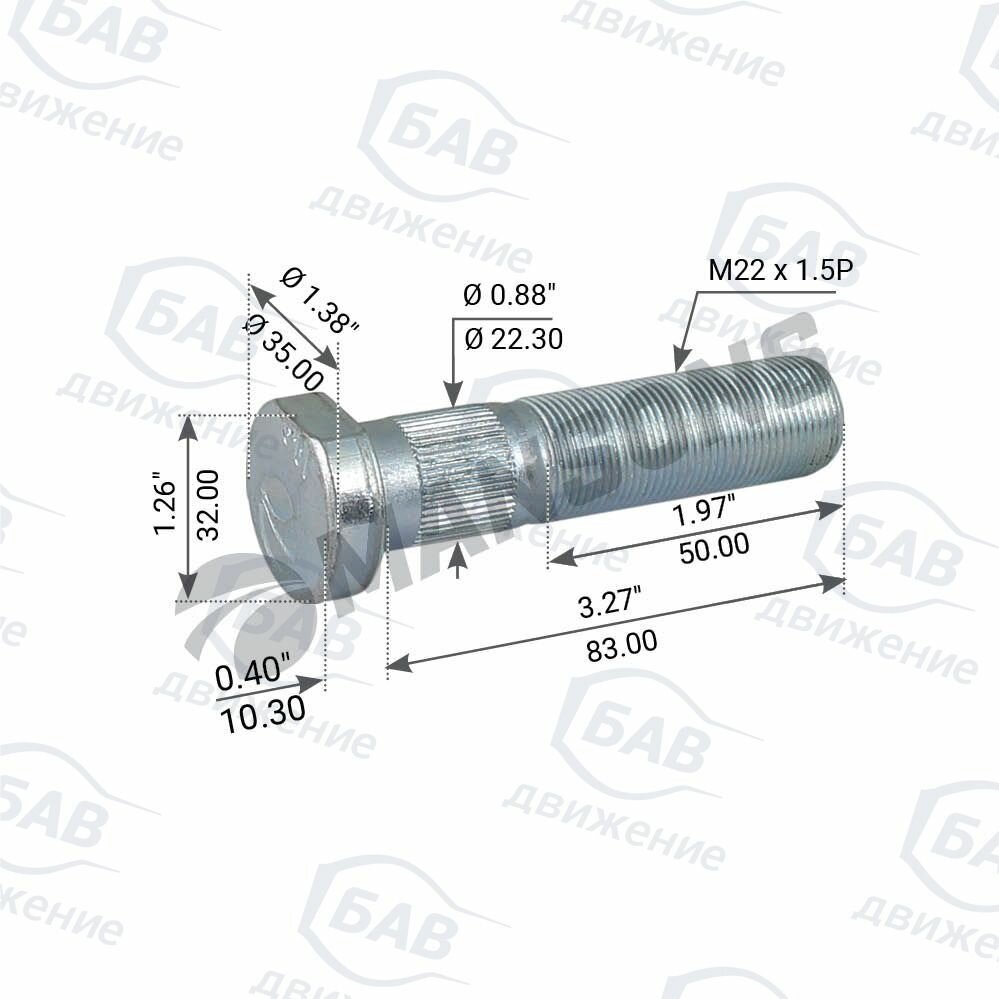 Болт колеса M22x1.5x94/84 SAF 600.077 MANSONS
