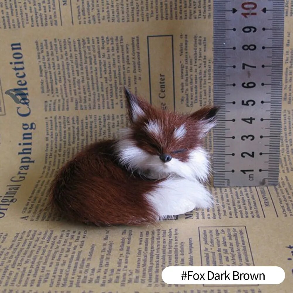 Мини-фигурка лисы из пластика и кроличьего меха Fox Dark Brown