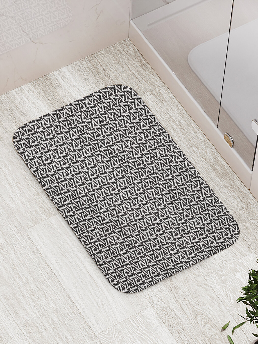 Коврик для ванной комнаты, туалета "Угловые шестиугольники" противоскользящий, 52х77 см, JoyArty