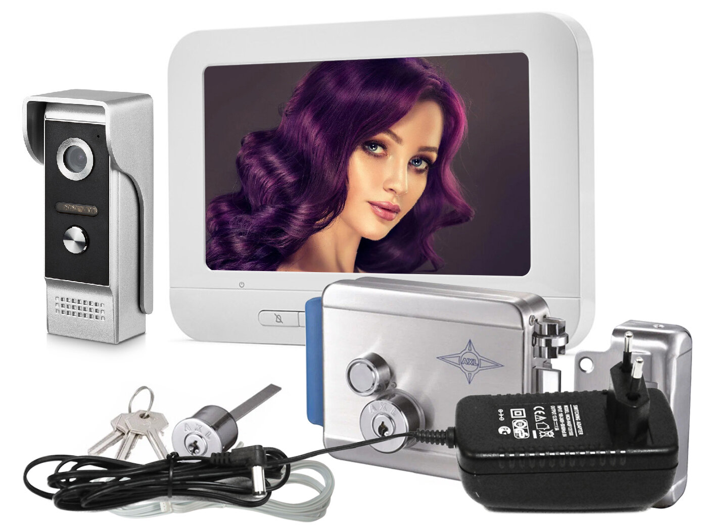 Набор: видеодомофон цветной ЕП-(7100) + Lock-AX091 - электромеханический замок - замок на калитку с домофоном