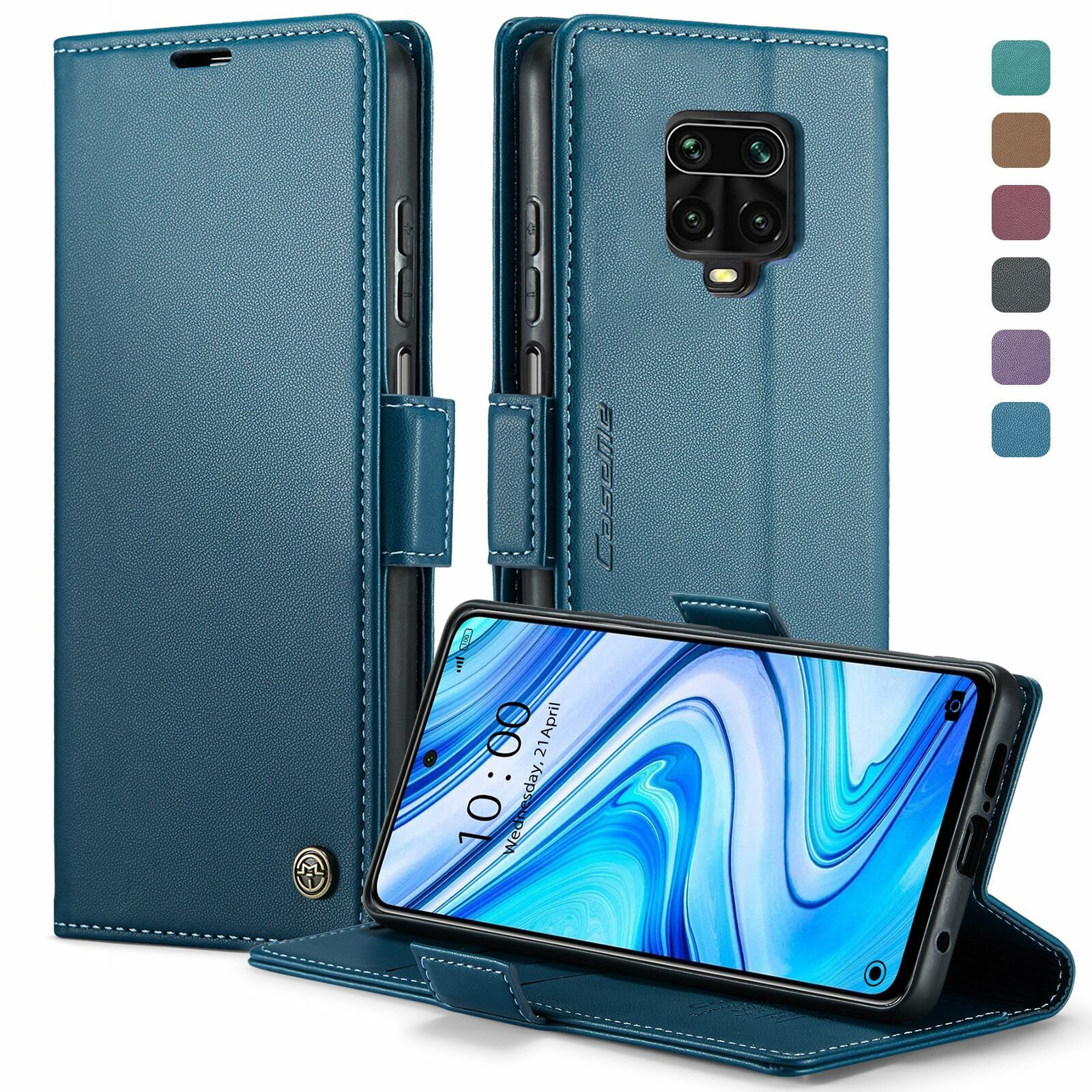 CaseMe Кожаный чехол для Xiaomi Redmi Note 9 Pro/ Note 9 Pro Max / Note 9S / Сяоми Редми Нот 9 про RFID-блокировка, магнитная застежка, держатель для карт, подставка, противоударная, новинка