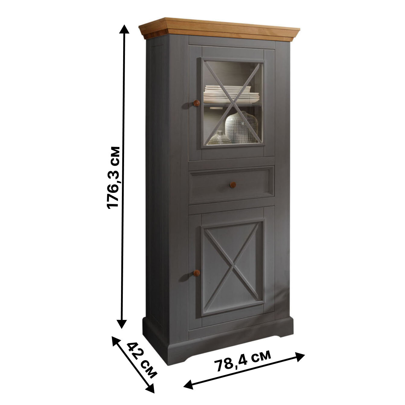 Шкаф для посуды Форест низкий 2 двери, 1 ящик Графит 78 х 42 х 176 см