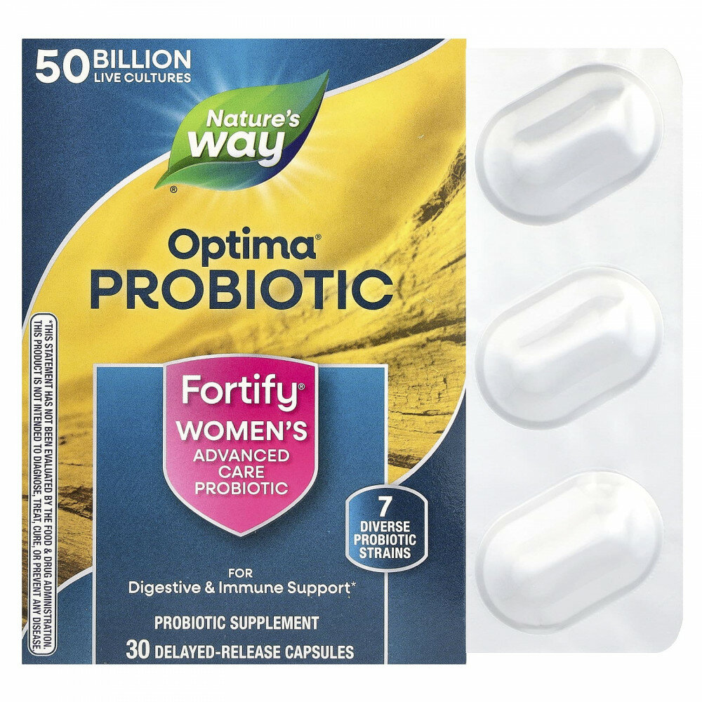 Nature's Way, Optima® Probiotic, Fortify®, пробиотик для женщин, 50 млрд, 30 капсул с отсроченным высвобождением