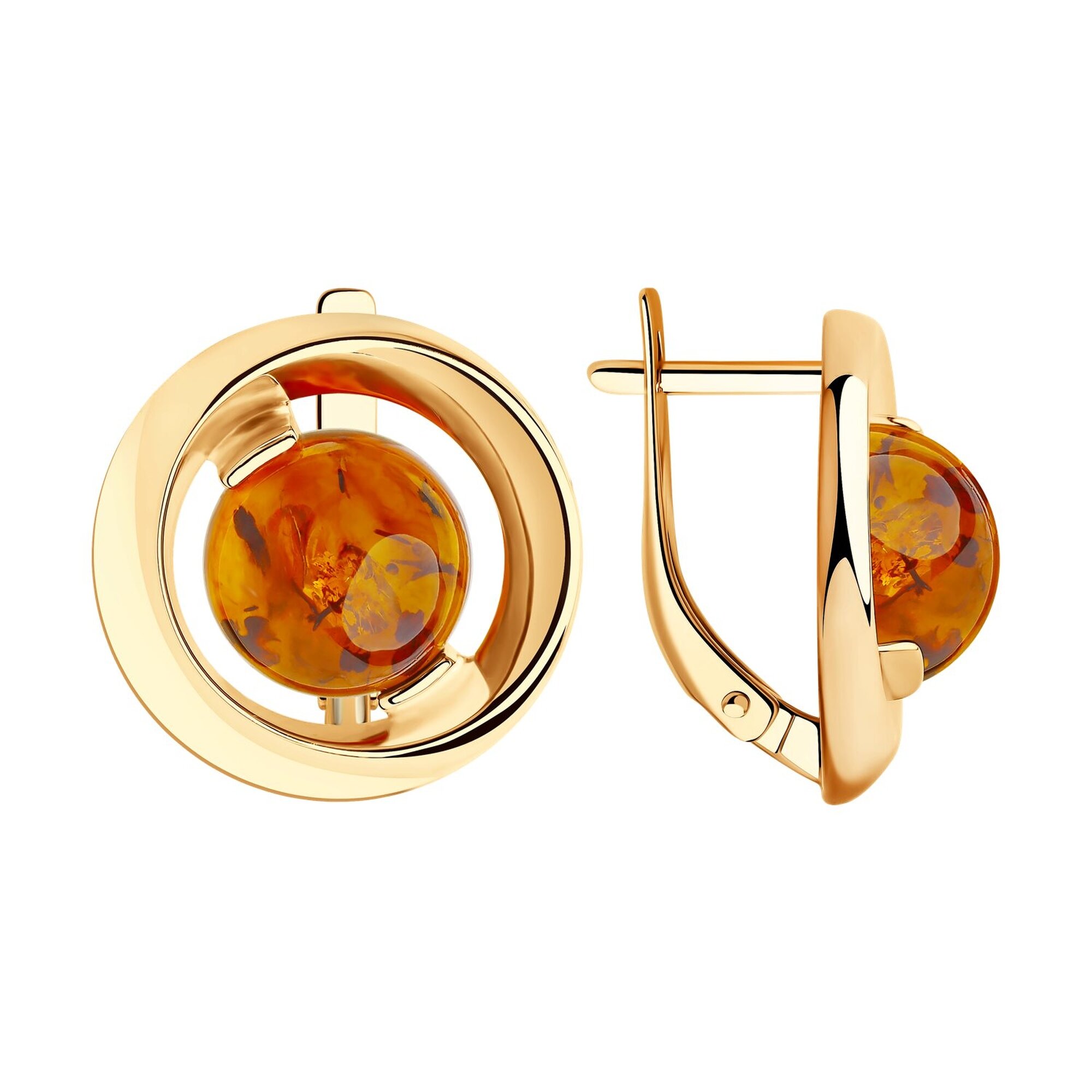 Серьги, серебро, 925 проба, золочение, янтарь