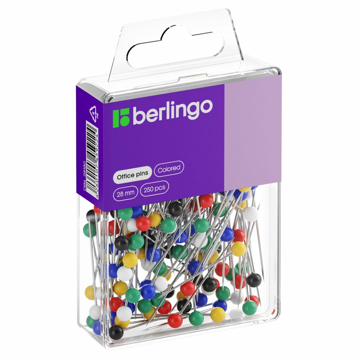 Булавки офисные Berlingo, длина 28мм, 250шт. в пластиковой коробке (DBs_28180), 12 уп.