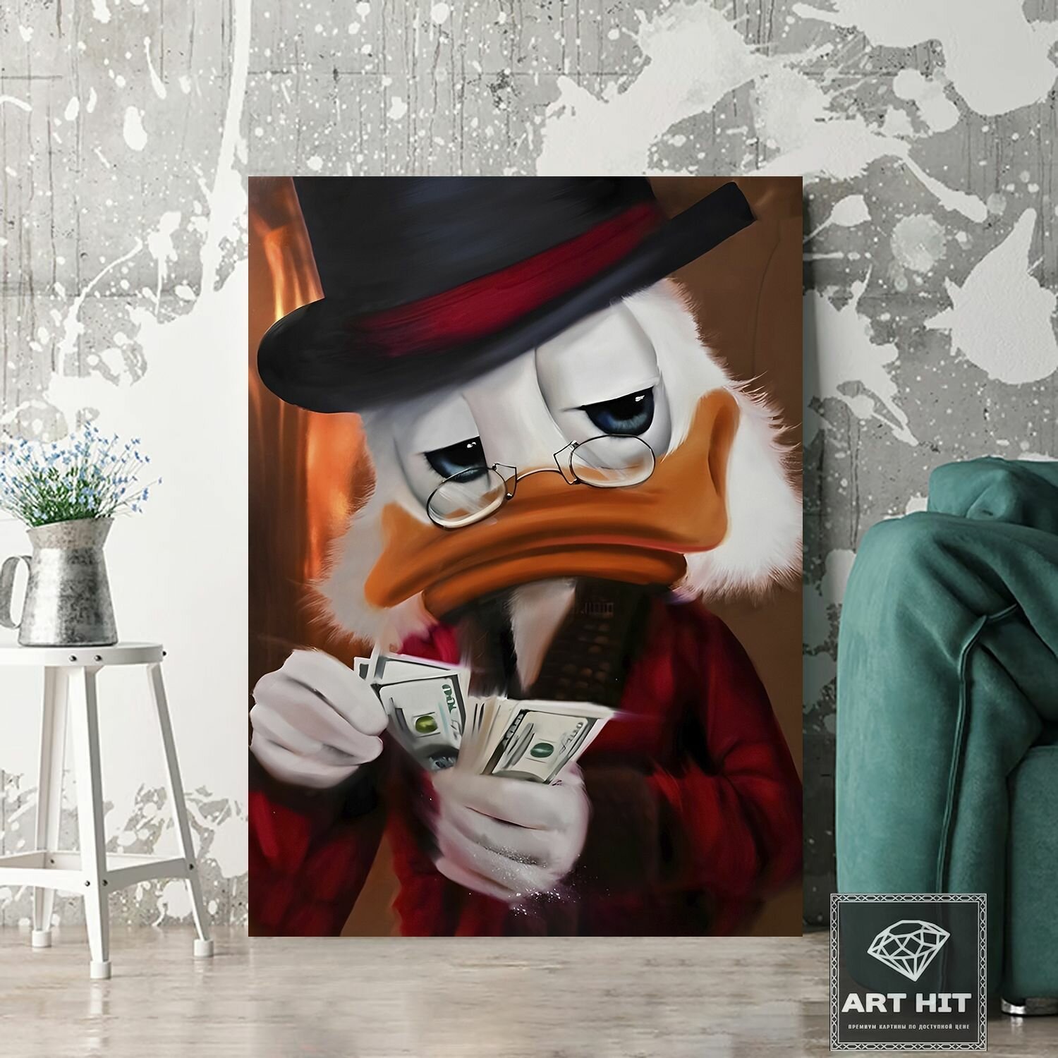 Картина Скрудж Макдак и Дональд Дак с деньгами, 60х80