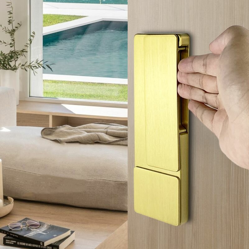 Ручка дверная I952, золотистая, автоматическая, бесшумная, медь, комплект 4 шт.