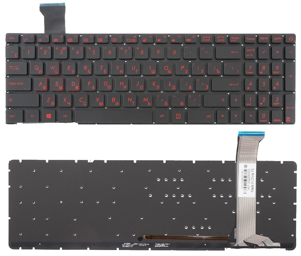 Клавиатура для ноутбука Asus G552V, G552VW, G552VX, FZ50JX, GL752VW, черная, без рамки, с подсветкой