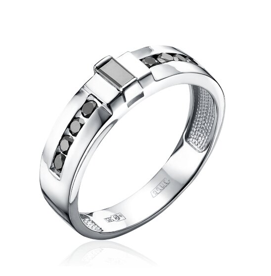 Кольцо широкое, белое золото, 585 проба, родирование, бриллиант