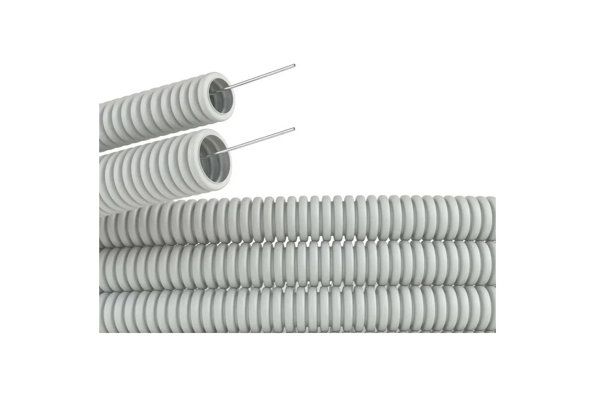 ЭлектроИзоляция Гофротруба d 16 ПВХ серая с протяжкой ЭИ (100) 300001