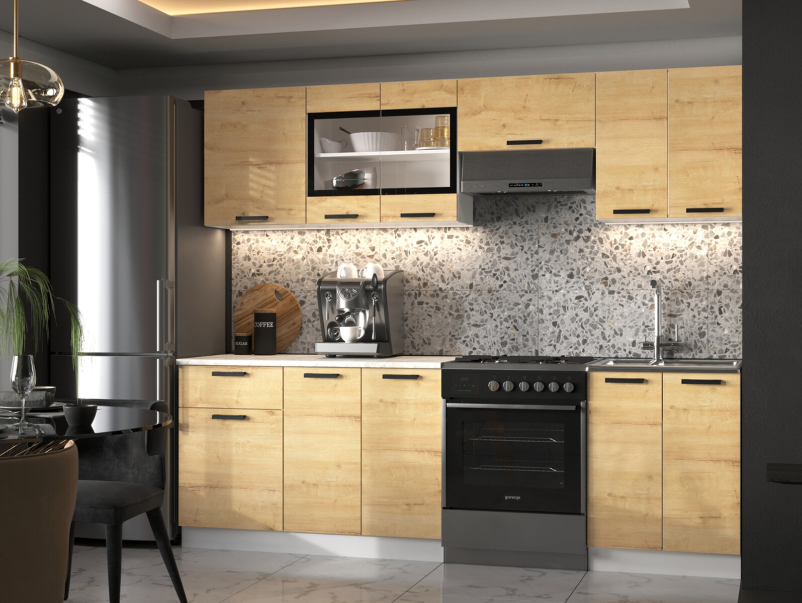 Кухонный гарнитур, кухня, готовый комплект Хозяюшка 2.4 м Дуб Вотан