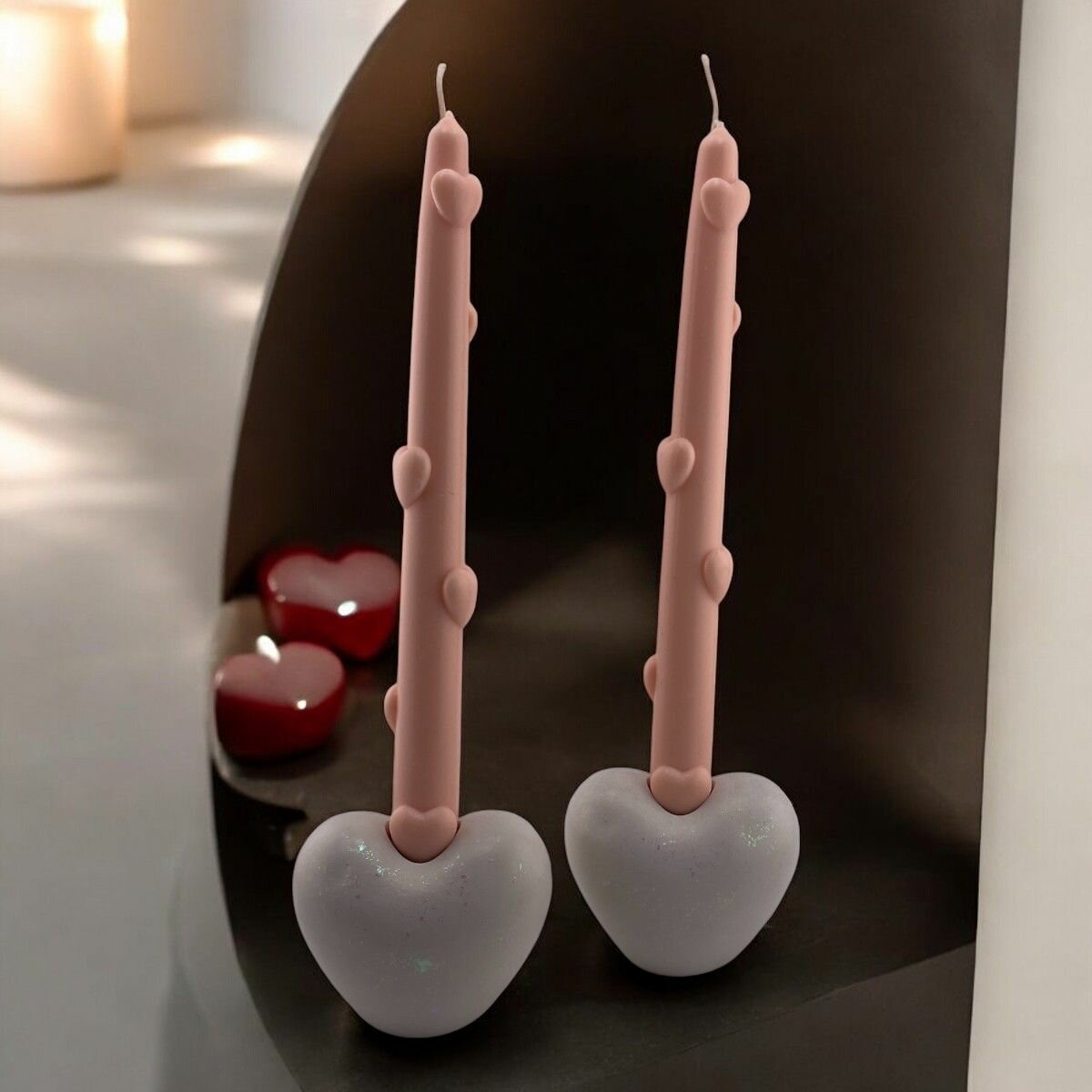 Свечи античные для дома 2 шт "Сердца" столовые