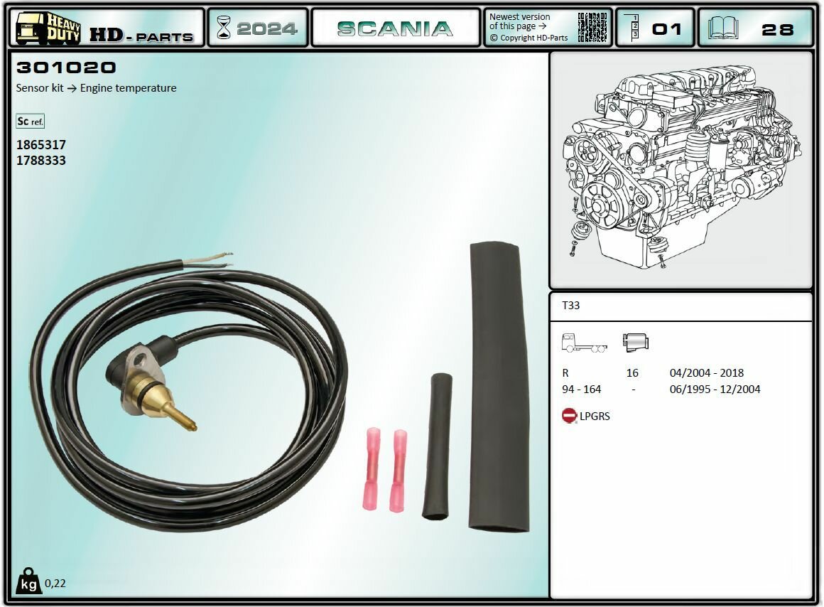 Датчик температуры охлаждающей жидкости Scania 4/P/G/R/T-Series , арт. 301020 Hd-parts
