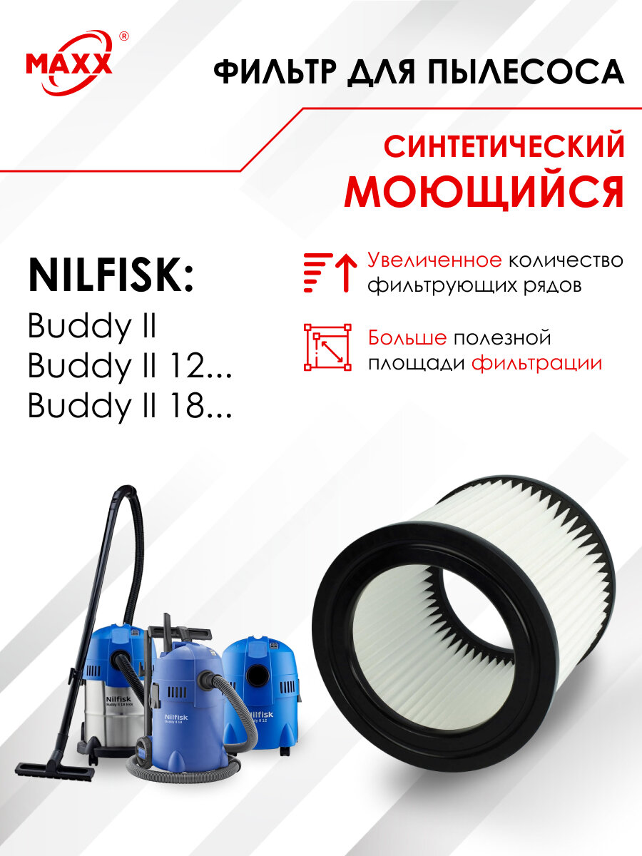 Фильтр синтетический, моющийся для пылесосов Nilfisk Buddy II, 81943047, II 12, II 18T, II 18 Inox