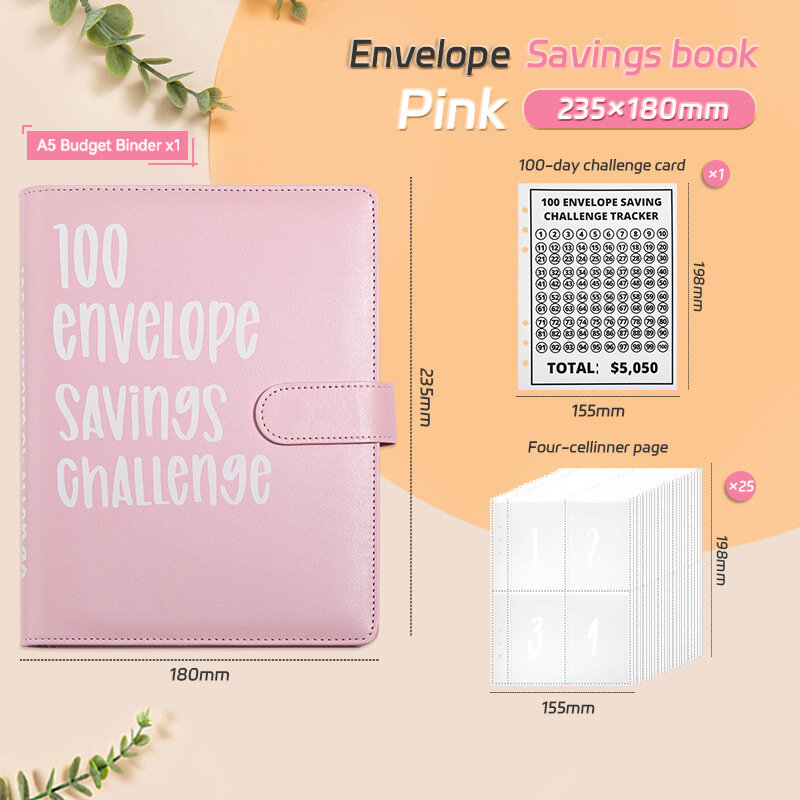 Сберегательная книга "Денежный конверт", розовая, шелкотрафаретная печать, 25 листов