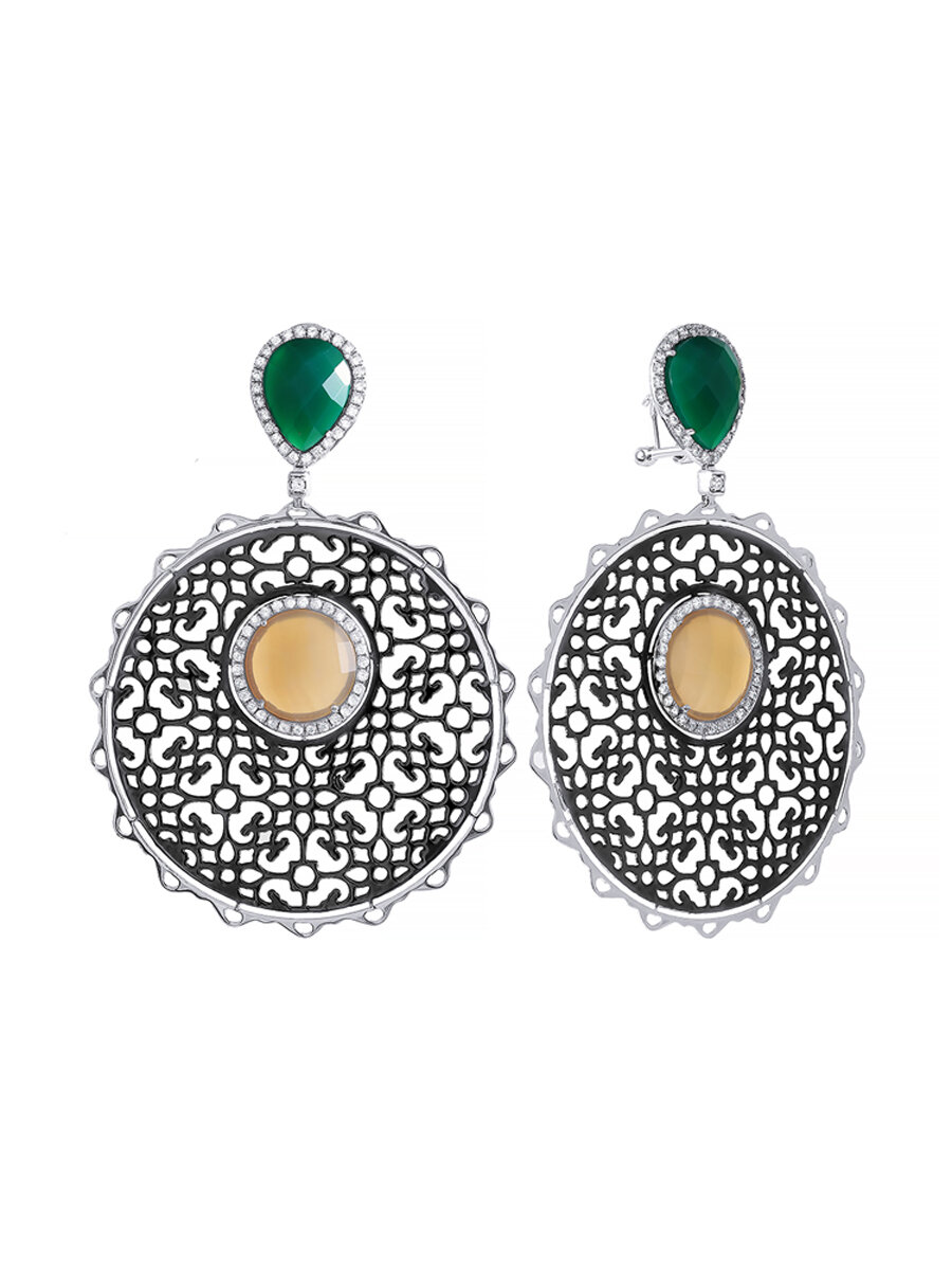 Серьги, серебро, 925 проба, фианит, агат