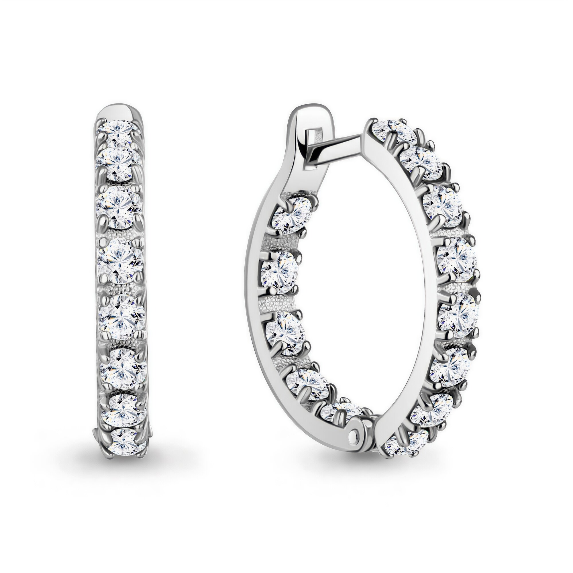 Серьги конго, серебро, 925 проба, родирование, фианит
