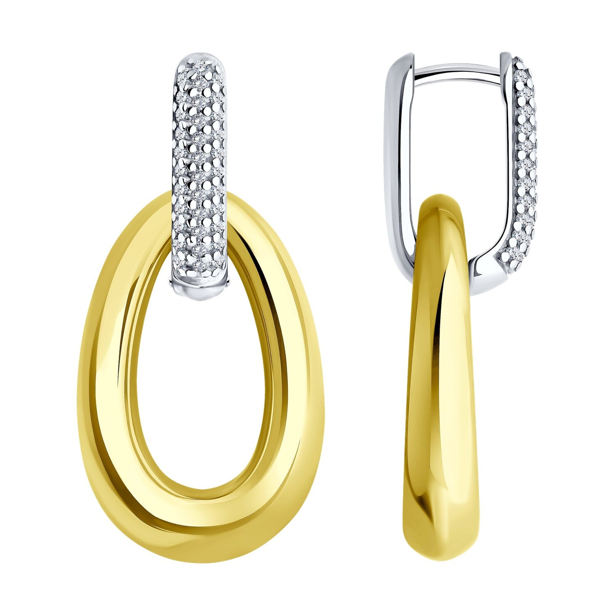 Серьги трансформеры, серебро, 925 проба, золочение, фианит