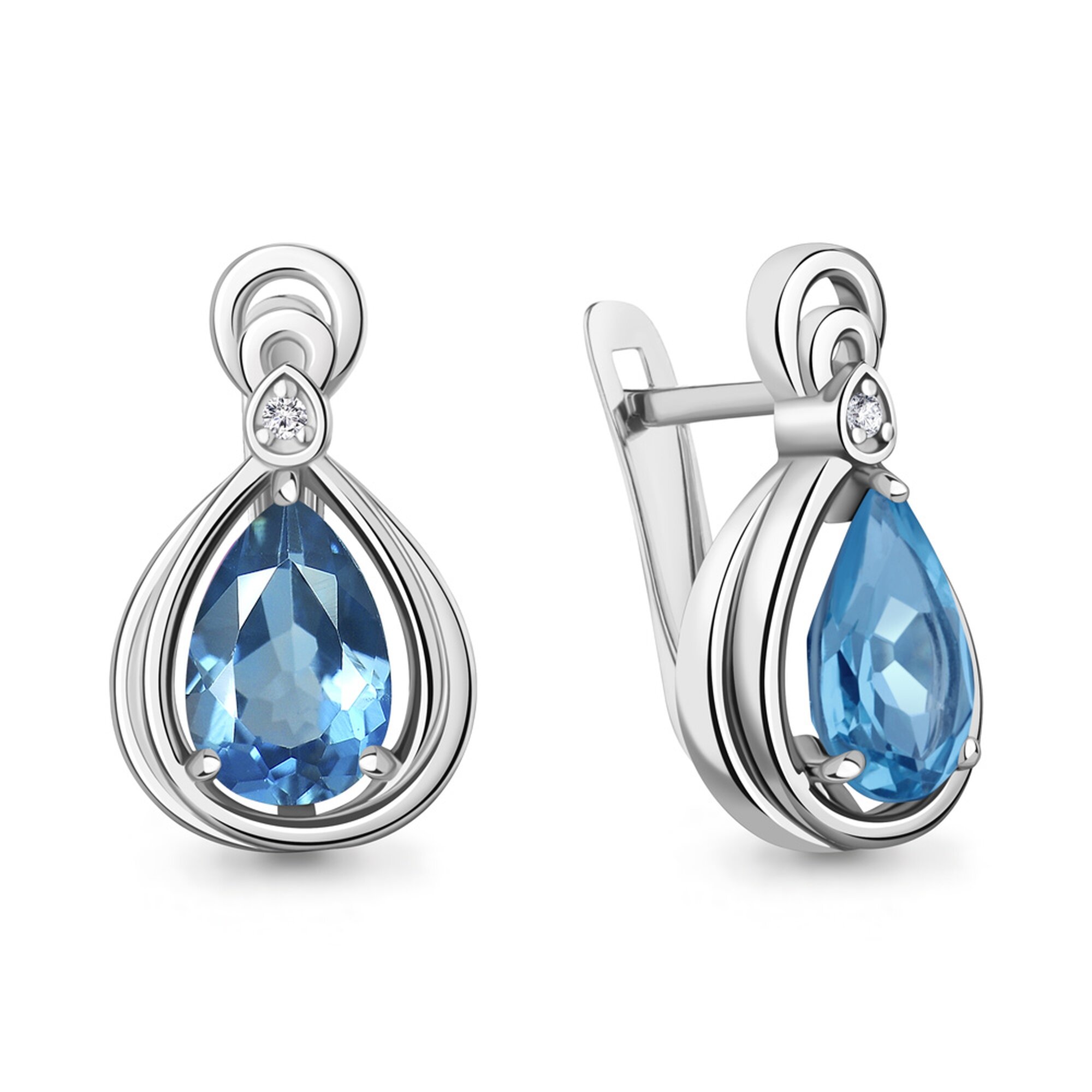 Серьги, серебро, 925 проба, родирование, топаз, фианит