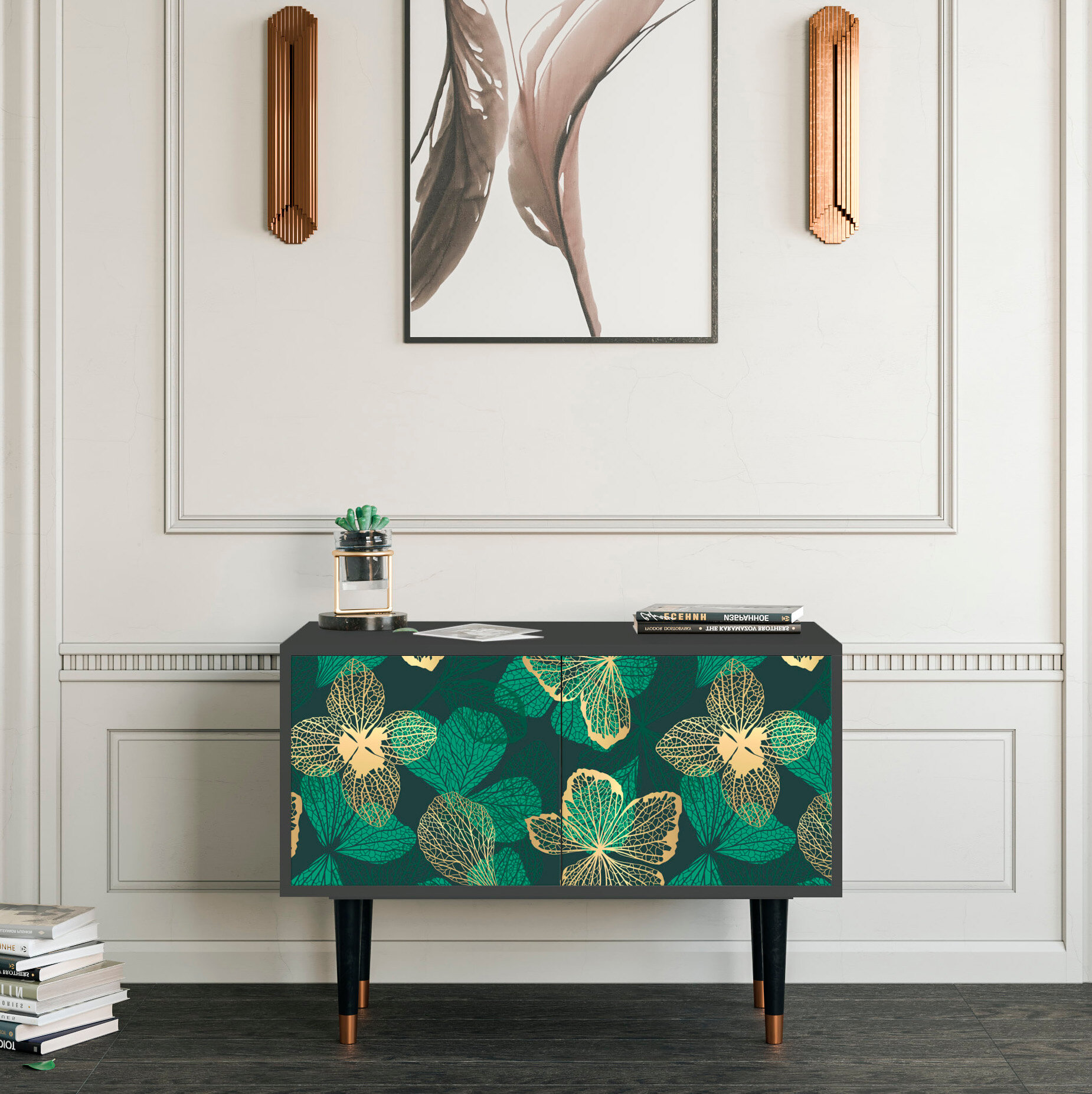 Комод - STORYZ - S1 Green Flower, Размер - 94 x 69 x 48 см, Цвет корпуса - , Антрацит