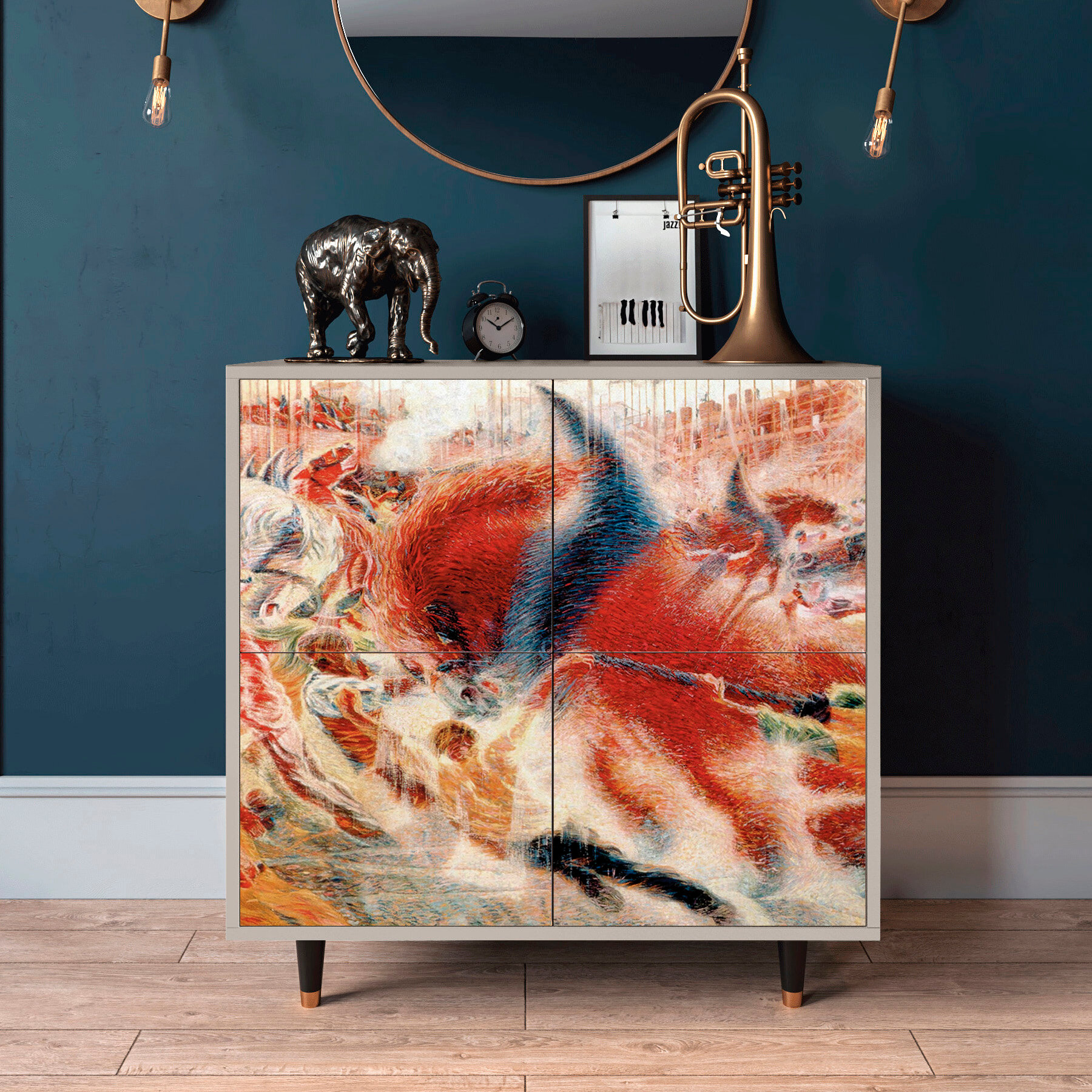 Комод - STORYZ - BS3 The City Rises by Umberto Boccioni, Размер - 94 x 96 x 48 см, Цвет корпуса - Сатин