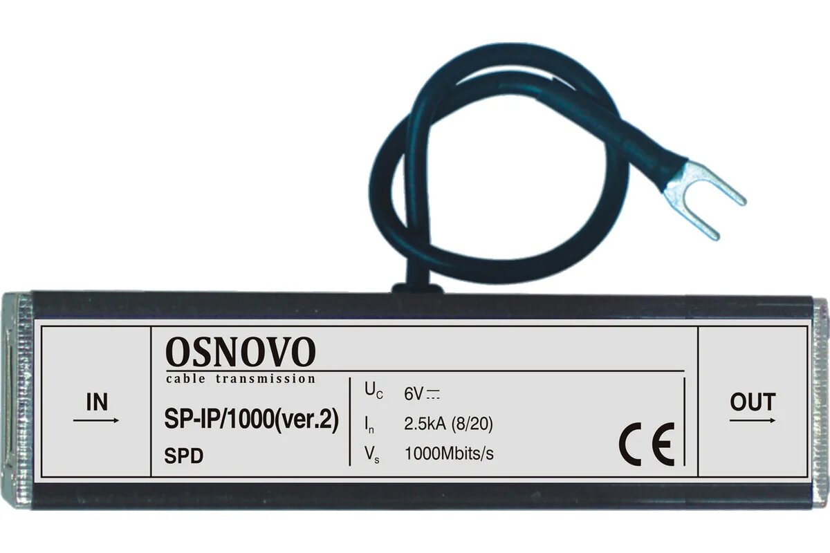OSNOVO SP-IP/1000(ver2) Устройство грозозащиты для локальной вычислительной сети (скорость до 1000 Мб/с), 1 вход (RJ45-мама), 1 выход (RJ45-мама). sct1079