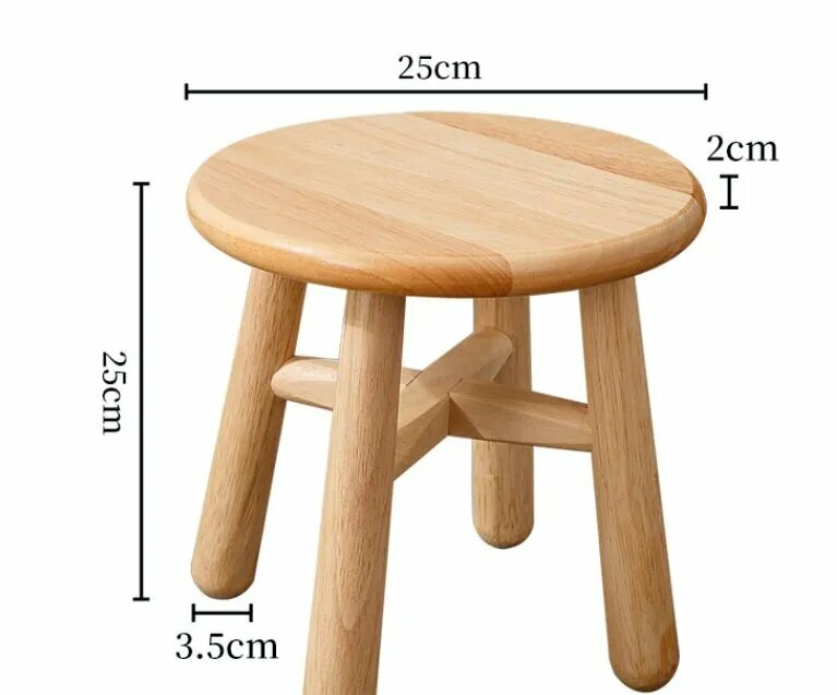 Маленький круглый табурет из цельного дерева цвета бревна, 1 шт.