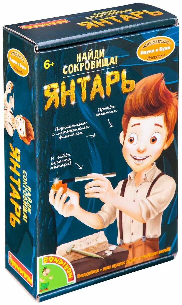 Детский набор для раскопок Науки с Буки "Тайны веков", янтарь, сюжетно-ролевая игра юный археолог для исследований, в комплекте гипсовый слепок, инструменты, исторические раскопки