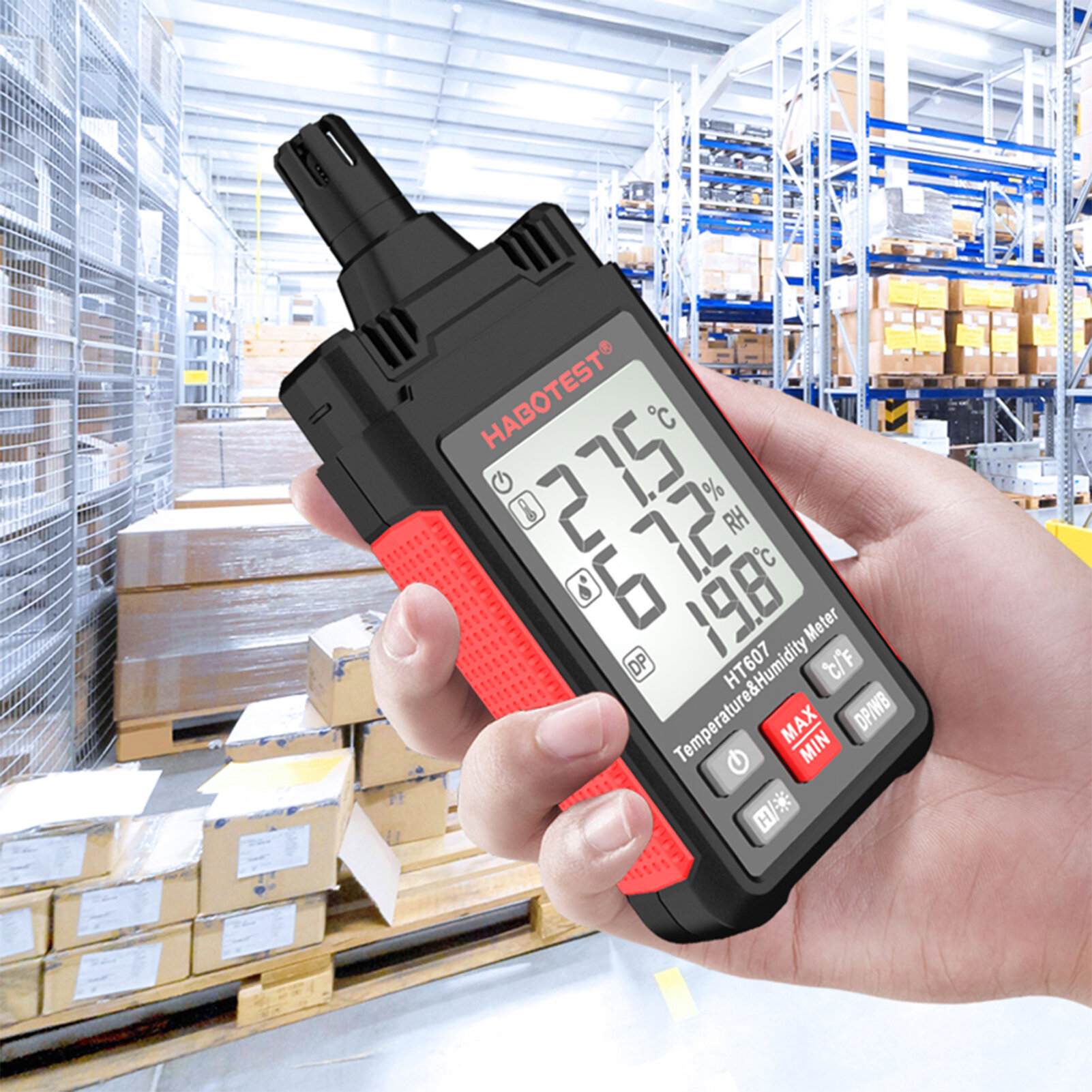Цифровой гигрометр HABOTEST HT607, портативный измеритель температуры и влажности, термогигрометр, ЖК-термометр, гигрометр, психрометр, датчик точки росы по влажному термометру, датчик температуры и влажности с режимами макс./мин./удержания данных