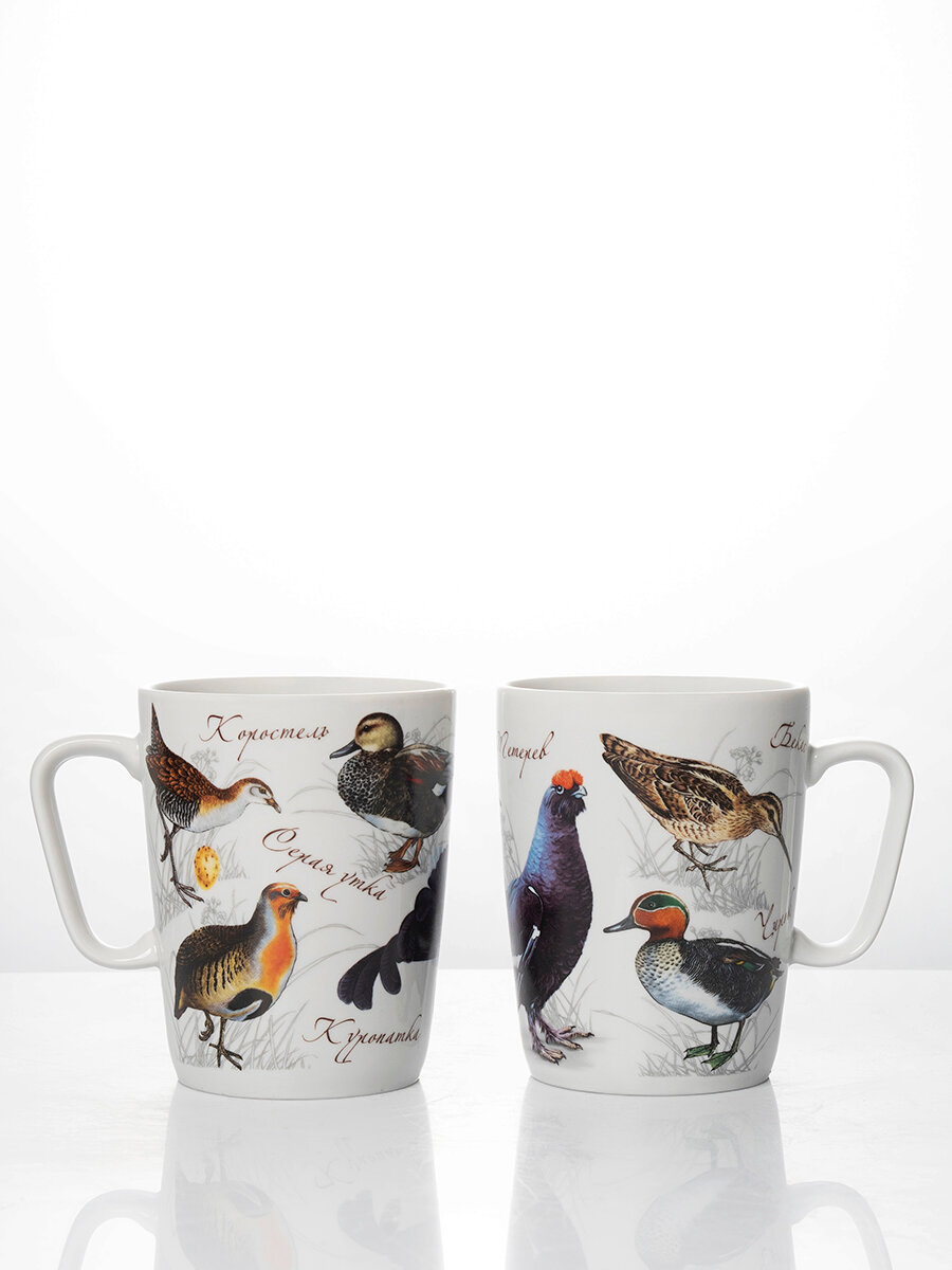 Набор фарфоровых кружек Дулево ф. Конус "Охотничьи птицы", 350 мл, 2 шт.