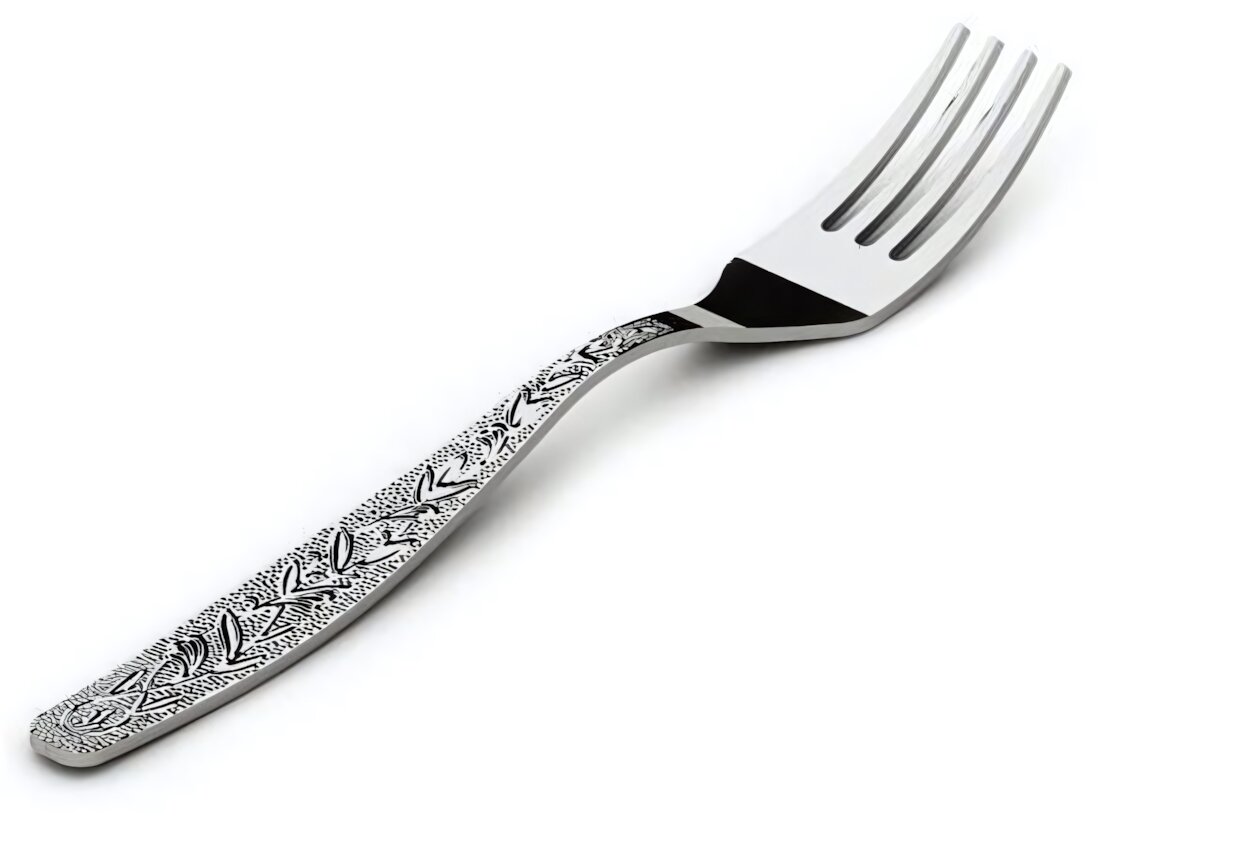 Вилка столовая «Уралочка» металлическая, серебристая, с орнаментом на ручке, 4 зубца, серия HoReCa