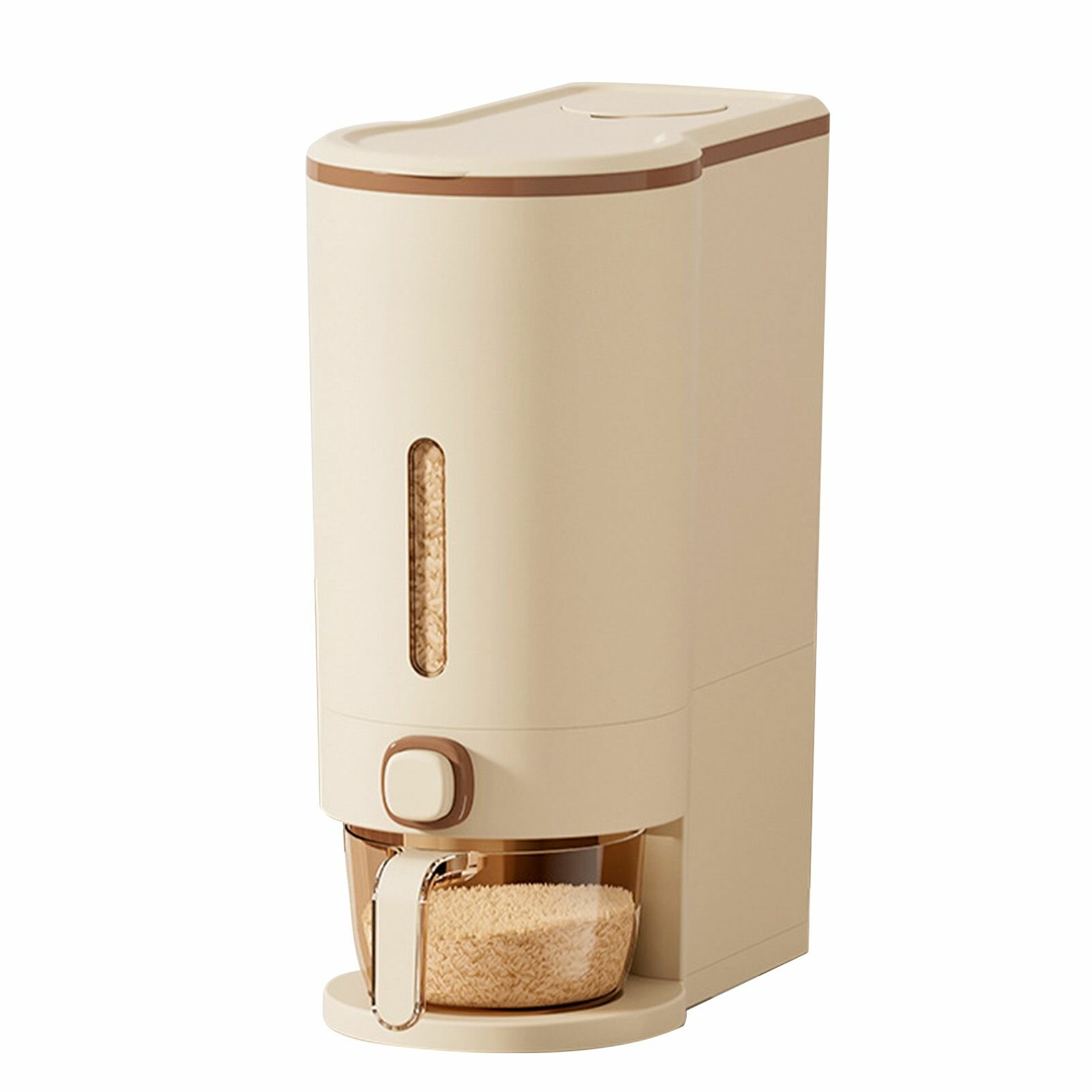 Пресс-диспенсер для риса с мерным стаканом, прозрачным окном, съемный герметичный контейнер для хранения зерна, емкость 10 кг, коричневый